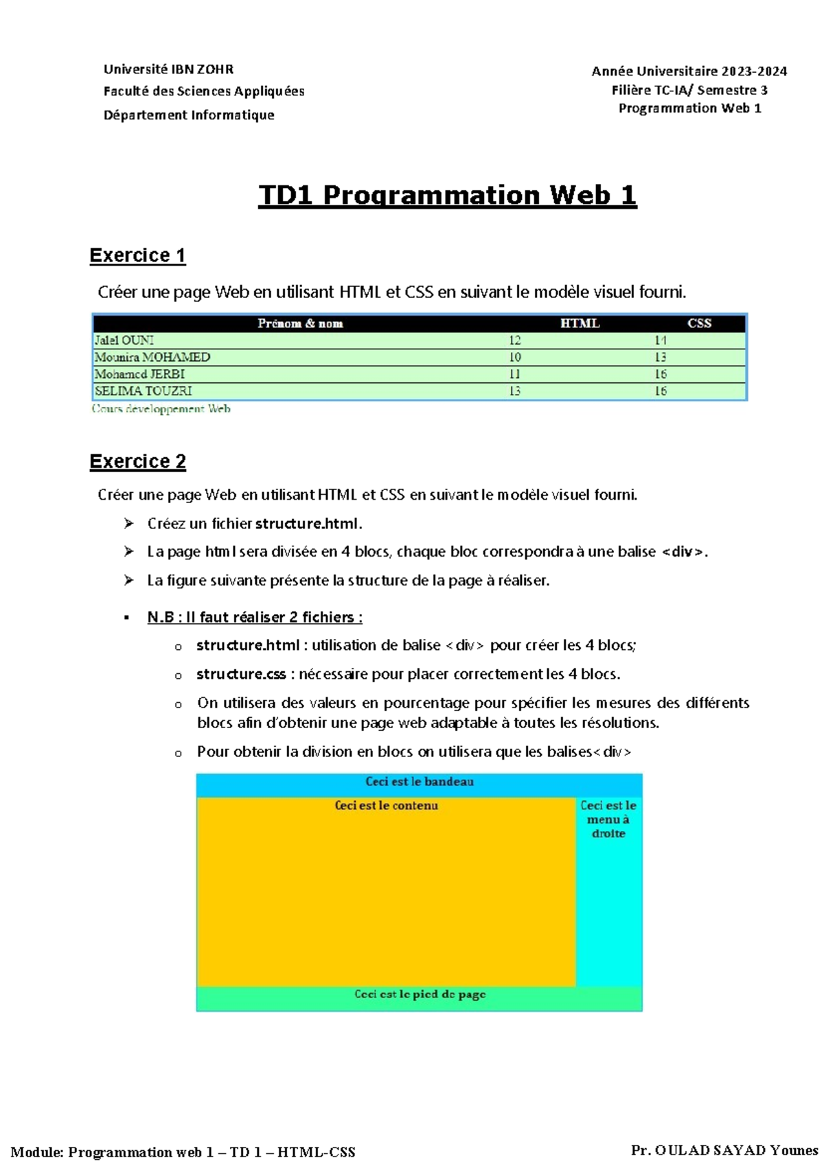 TD 1 Programmation Web - web - Université IBN ZOHR Faculté des Sciences ...