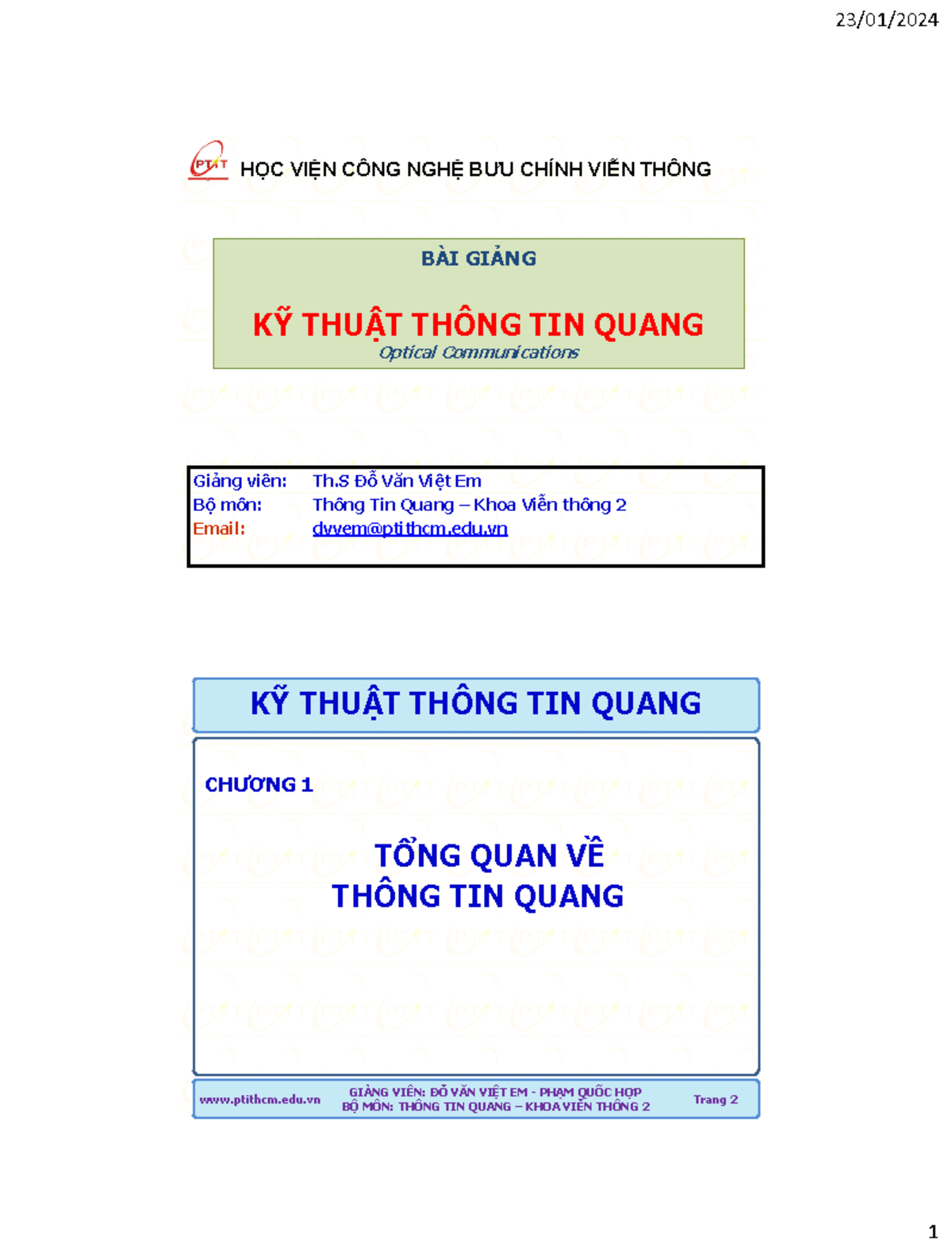 1.TTQ1 Chuong 1 - HỌ C VIỆ N CÔNG NGHỆ BƯU CHÍ NH VIỄ N THÔNG BÀ I GIẢ NG KỸ THUẬ T THÔNG - Studocu
