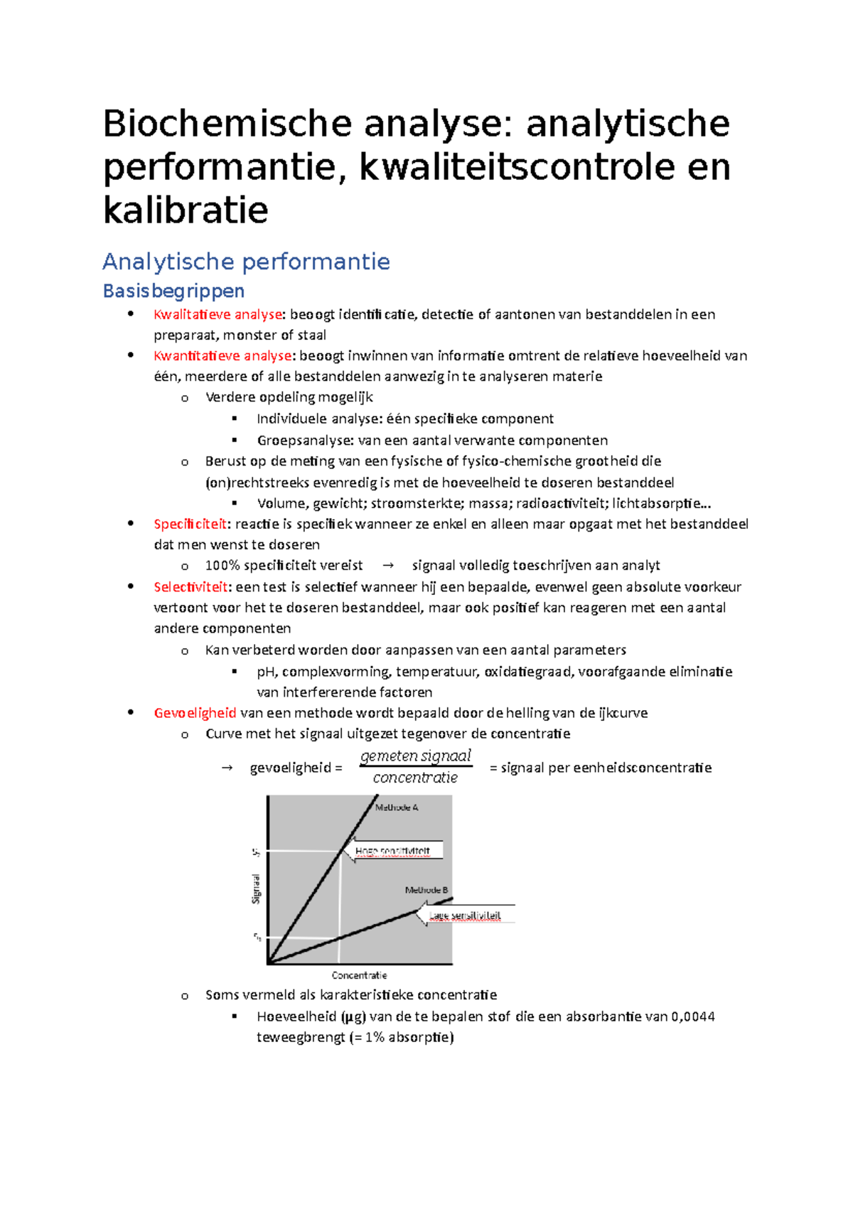 Biochemische analyse - samenvatting - Biochemische analyse: analytische ...