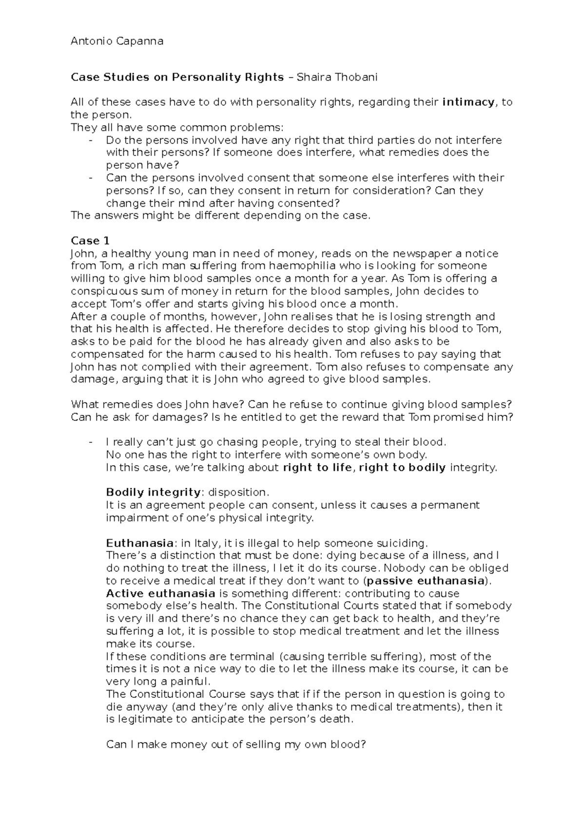 Personality Rights - Case study - Antonio Capanna Case Studies on ...