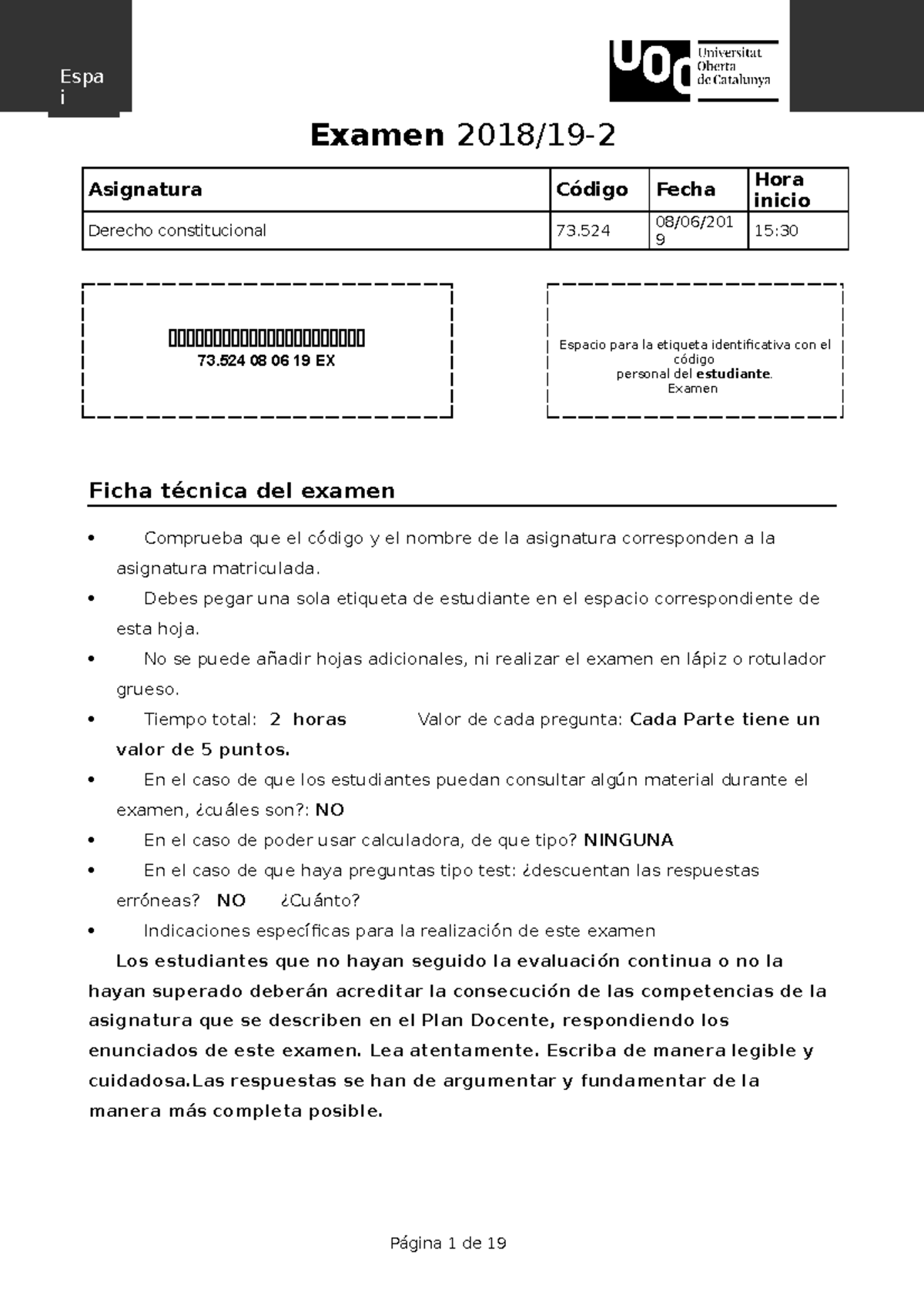 Examen 8 Junio 2019, preguntas y respuestas - Espa i grap Examen ...