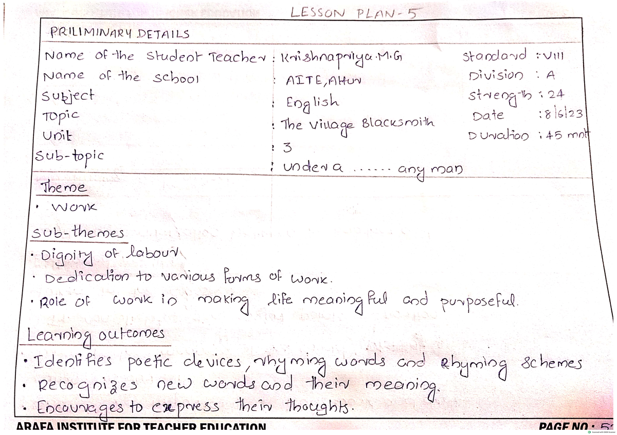 Lesson Plan B Ed Studocu
