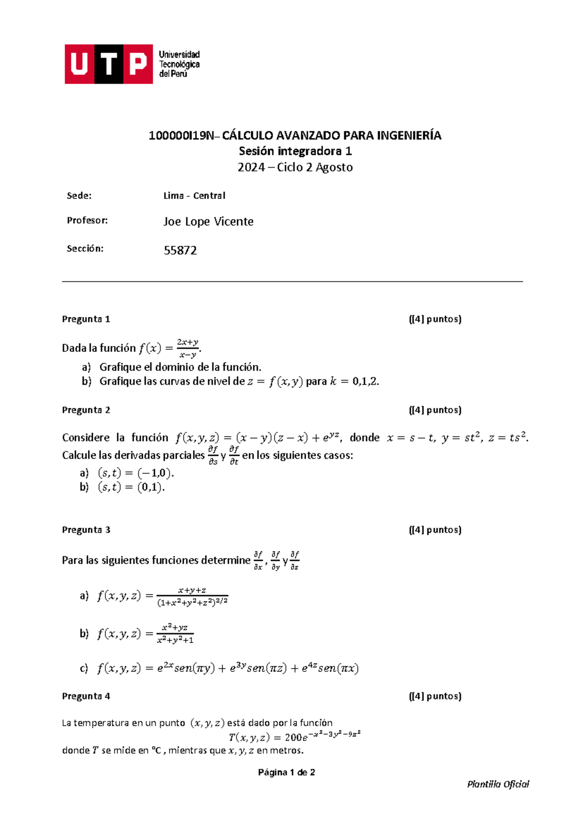 Sesión integradora 1- UTP 2024-2 Jqhfdq - Página 1 de 2 Plantilla Oficial 100000I19N– CÁLCULO ...
