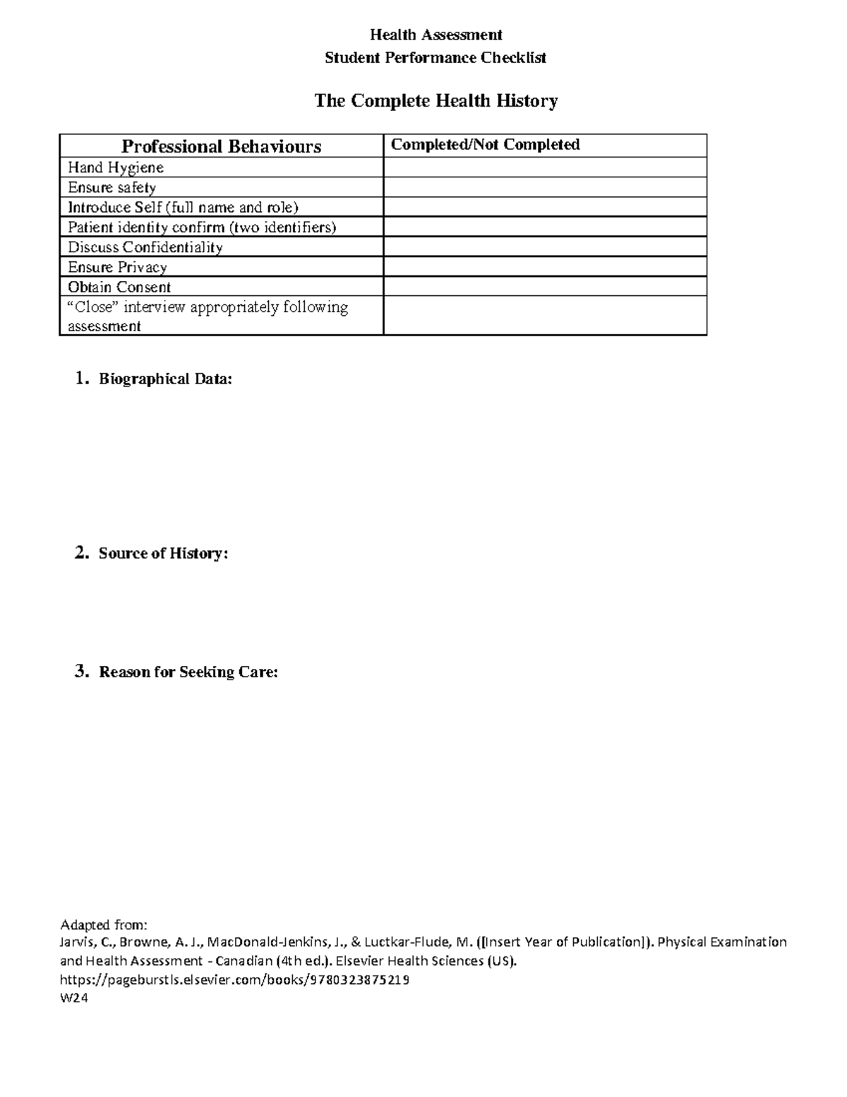 The Complete Health History Checklist W24 - Student Performance ...