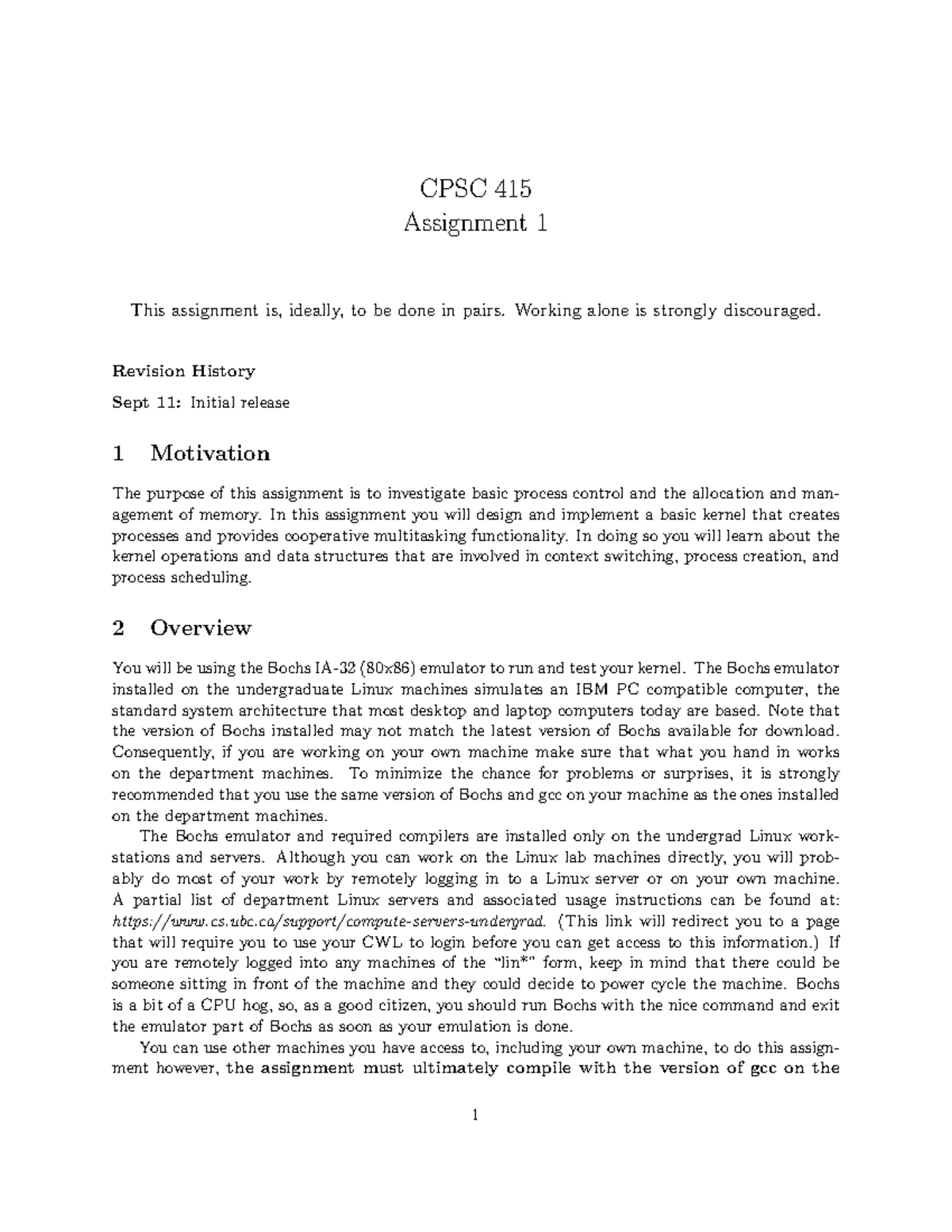A1 - assignment 1 handout - CPSC 415 Assignment 1 This assignment is ...