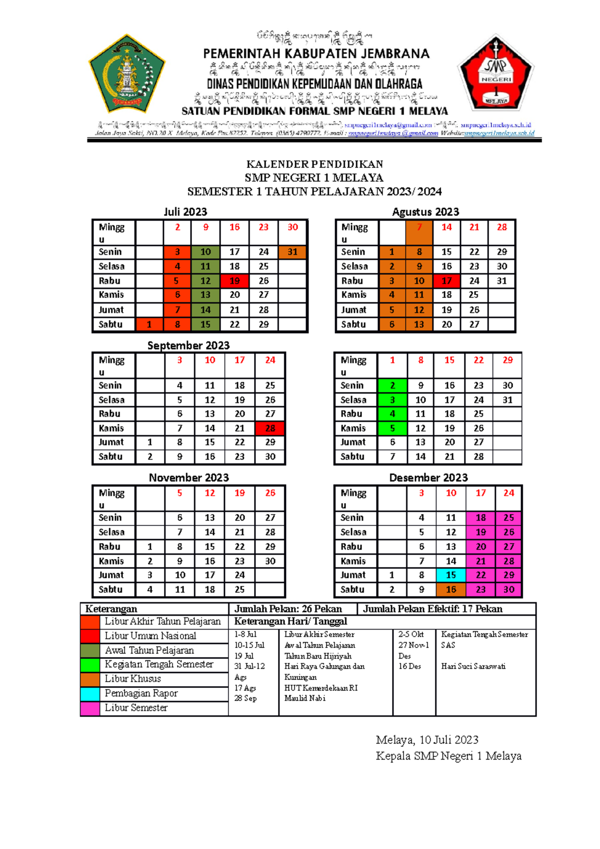 Kalender Pendidikan SMP - KALENDER PENDIDIKAN SMP NEGERI 1 MELAYA ...