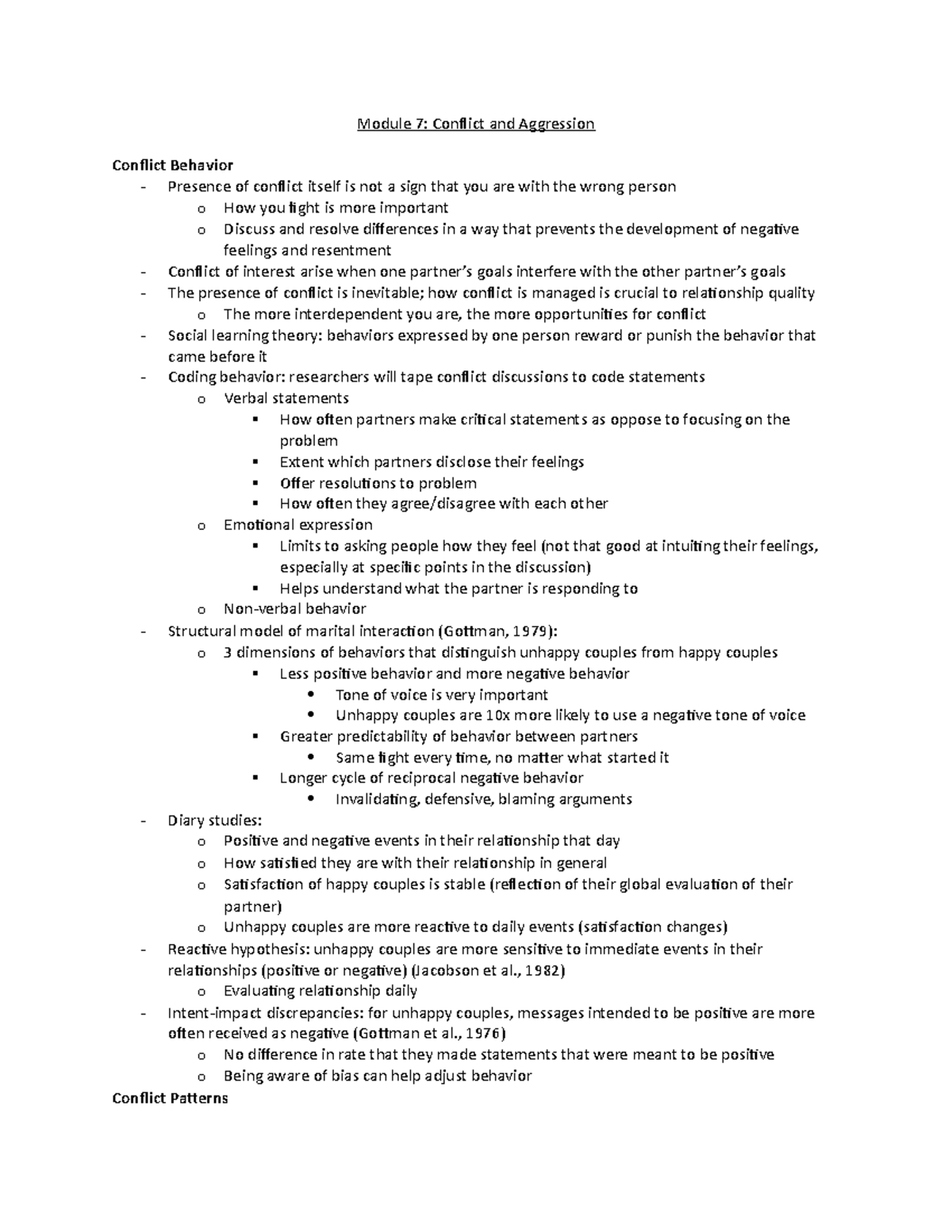 Module 7 - Lecture notes 7 - Module 7: Conflict and Aggression Conflict ...