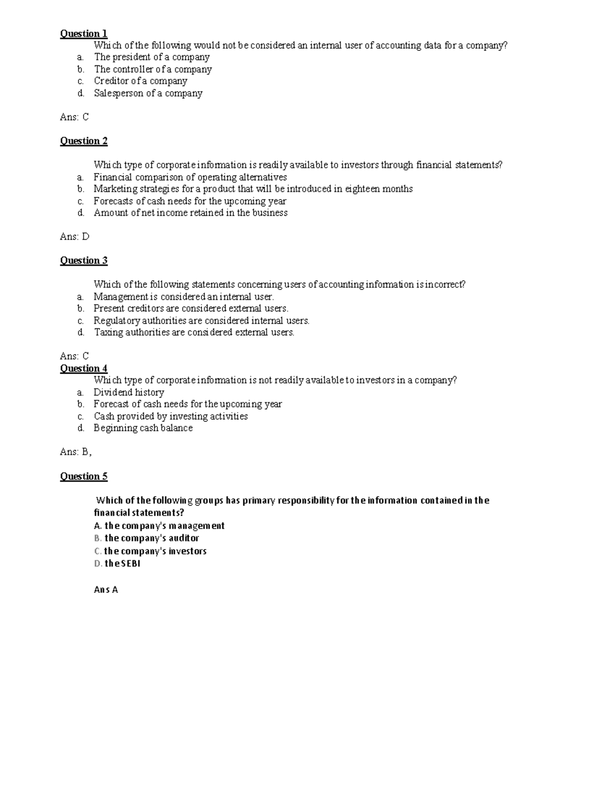 Q1 - Financial Report Analysis - Question 1 Which of the following ...