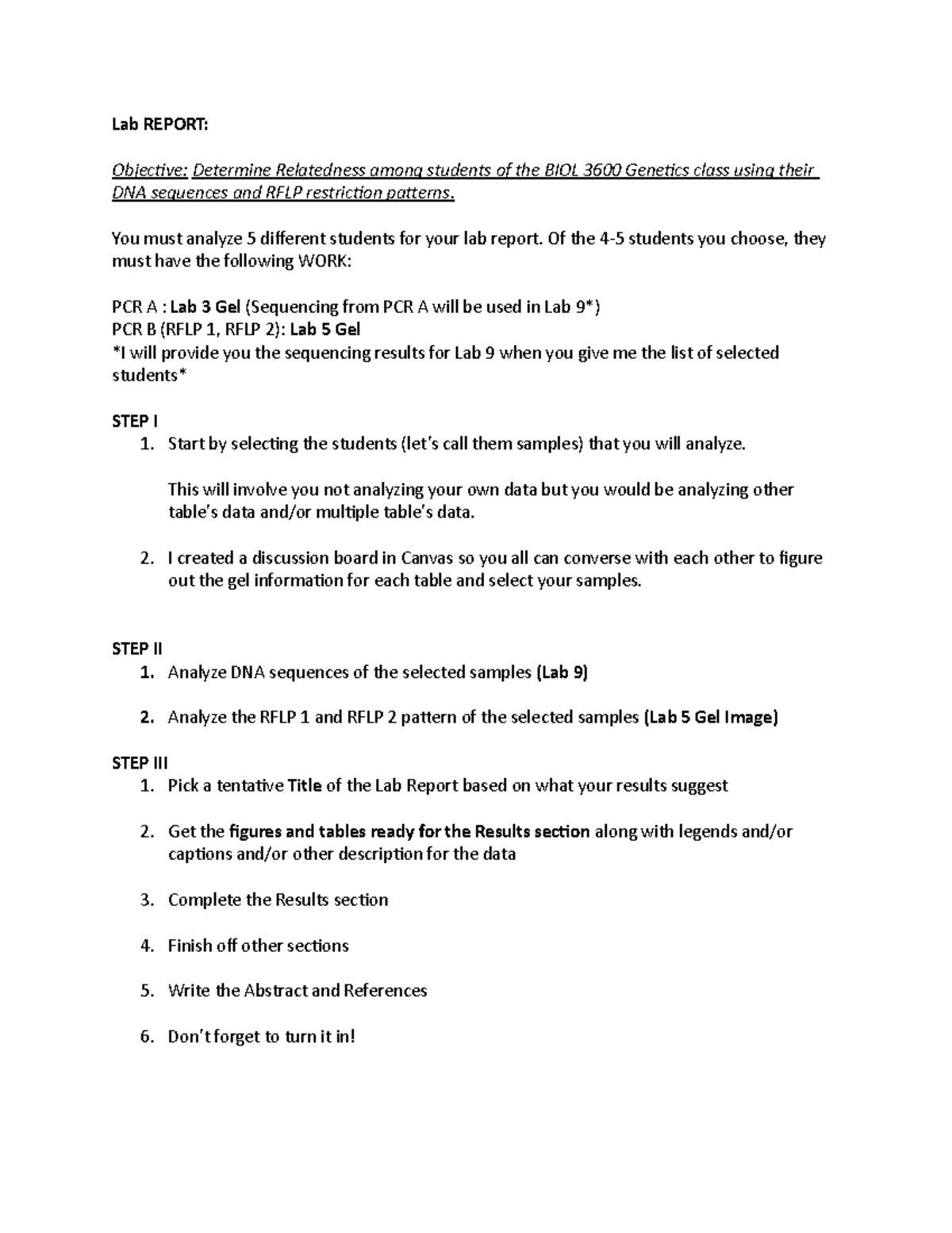 Lab Report - getting started - Lab REPORT: Objective: Determine ...