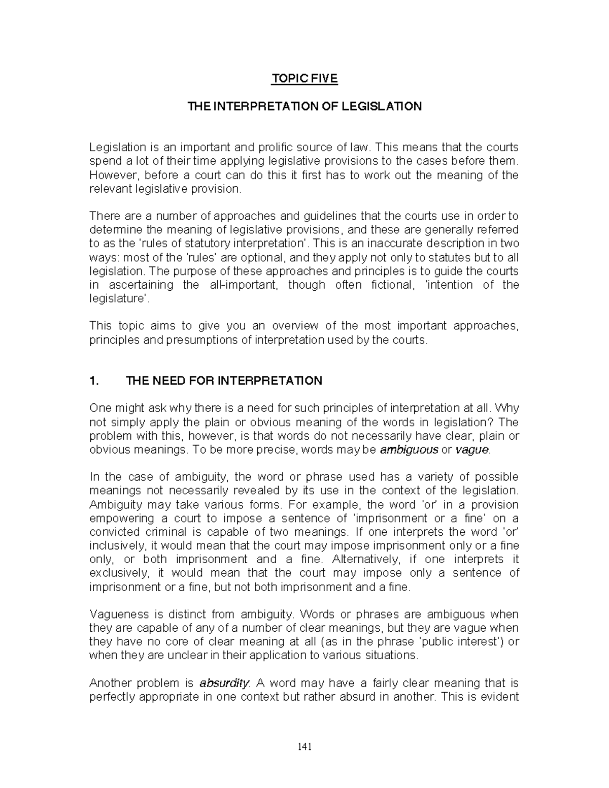 Topic 5- GUIDELINES TO INTERPRETING STATUTES- Read legislation ...