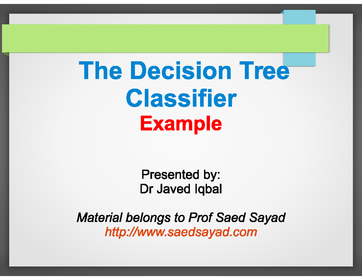 Decision Tree (Lecture) - Machine Learning - Studocu