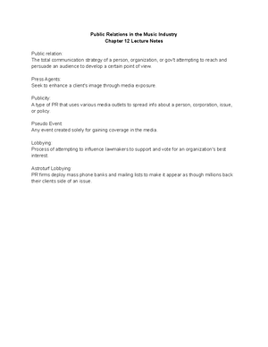 Public Relations in Music Notes - PUBLIC RELATIONS: Publicity ...