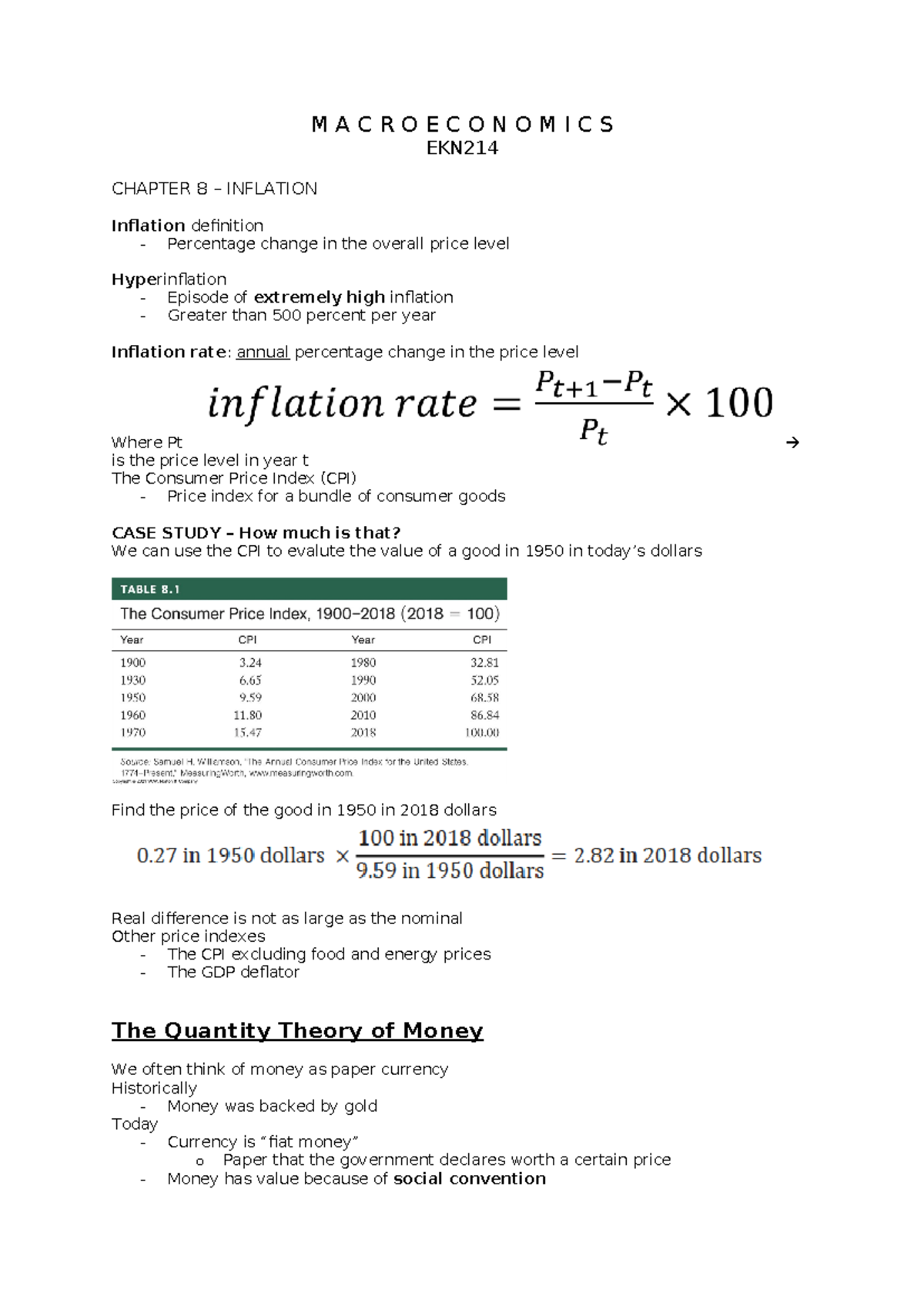 Chapter 8 - M A C R O E C O N O M I C S EKN CHAPTER 8 – INFLATION ...