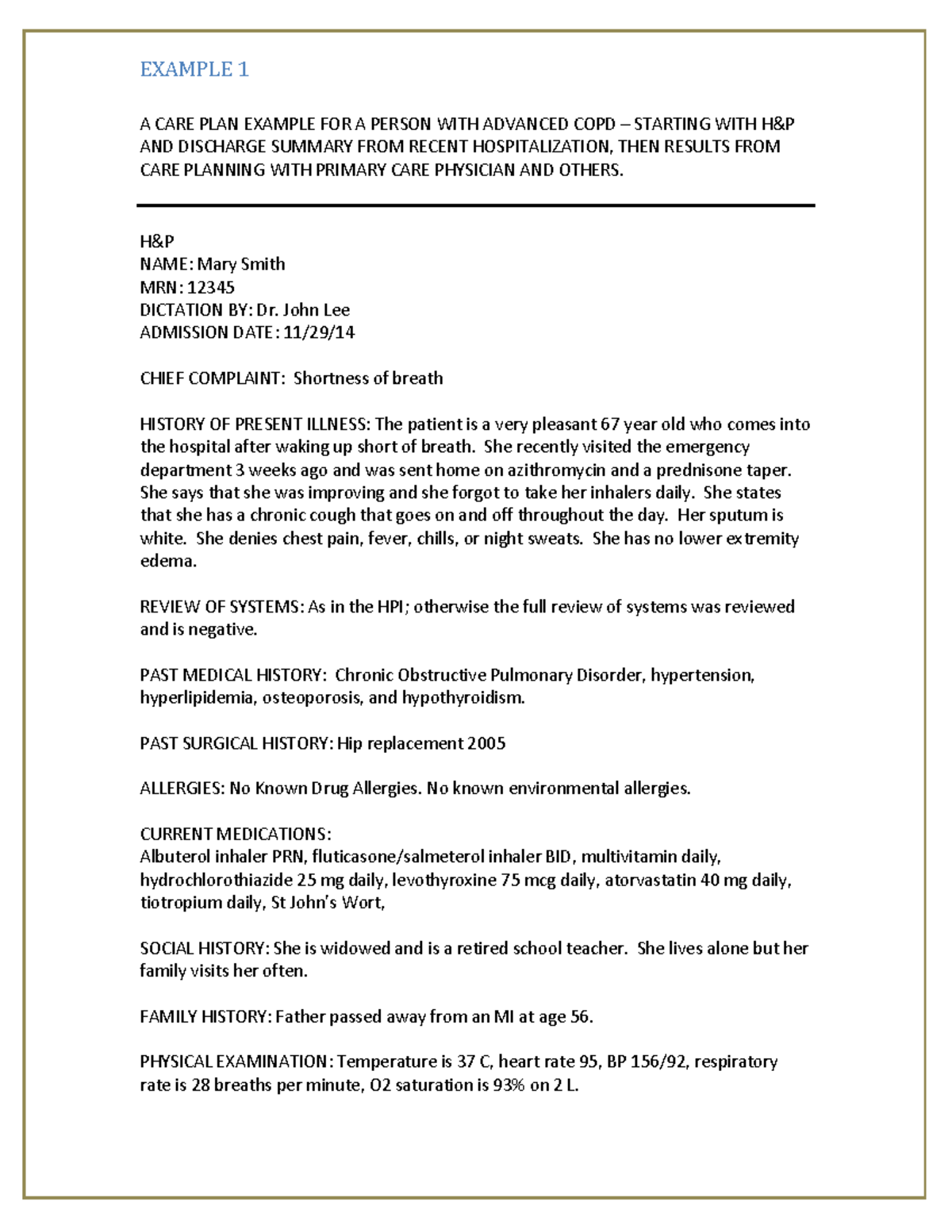 CARE PLAN - COPD - CARE PLAN - COPD - A CARE PLAN EXAMPLE FOR A PERSON ...