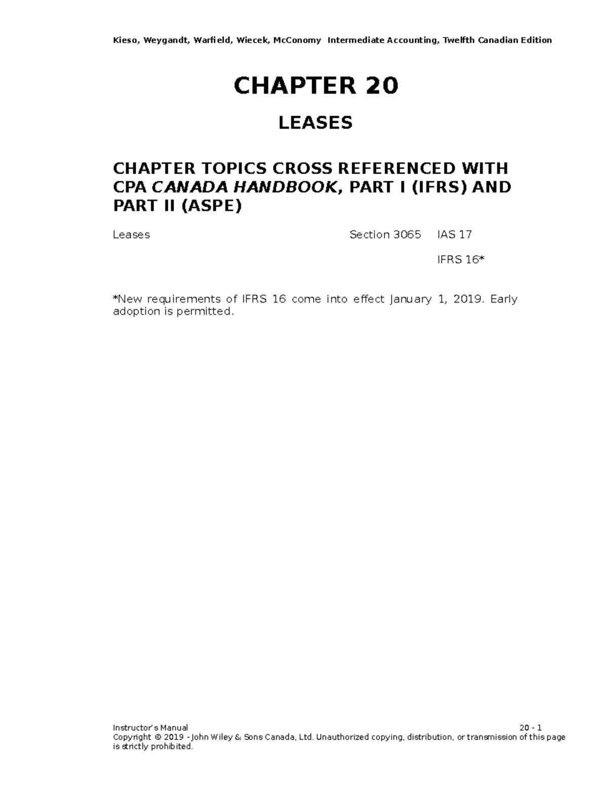 Ch20 - Summaries of topics for chapter 20 - CHAPTER 20 LEASES CHAPTER TOPICS CROSS REFERENCED ...