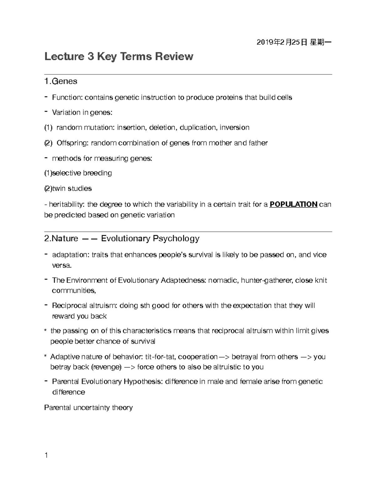 Lecture 3 Key Terms Review - 2019 年年 2 ⽉月 25 ⽇日 星期⼀一 Lecture 3 Key ...