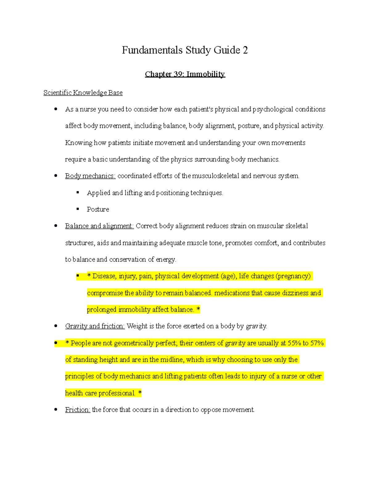 Fundamentals Study Guide 2 - Knowing how patients initiate movement and ...