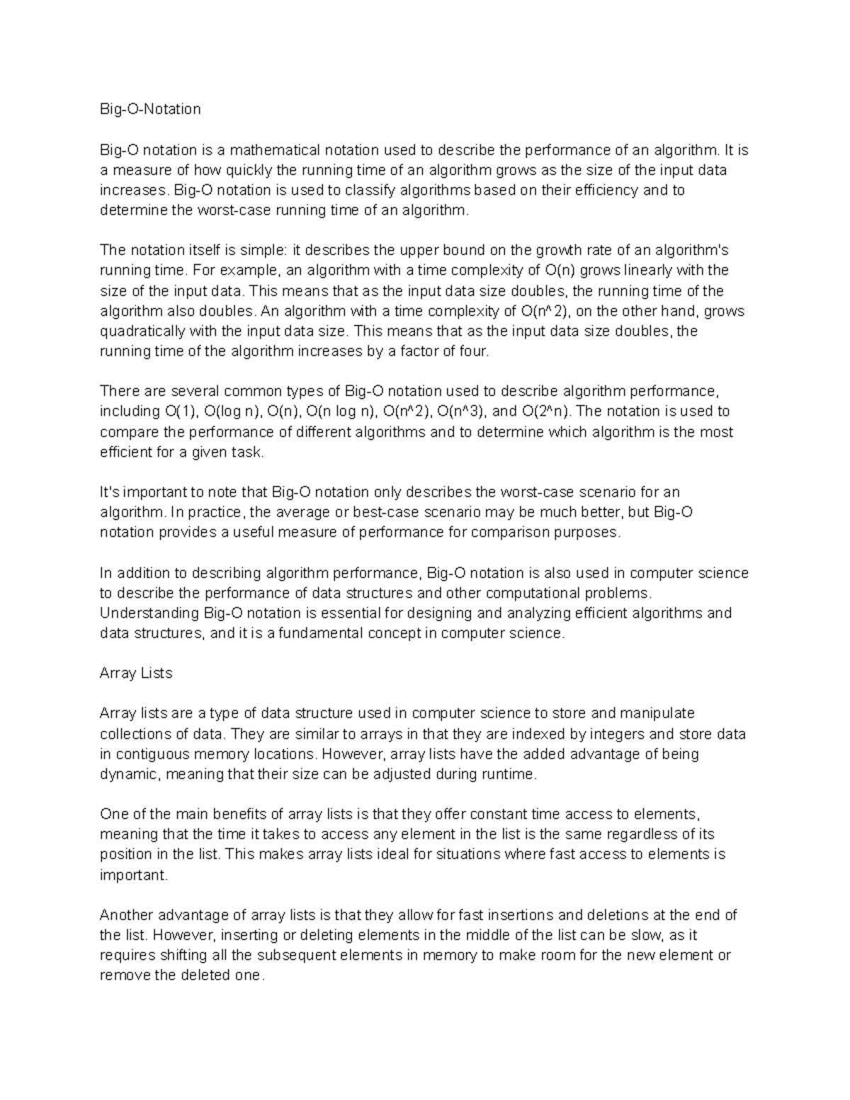 Big-O-Notation and Array Lists - Big-O-Notation Big-O notation is a ...