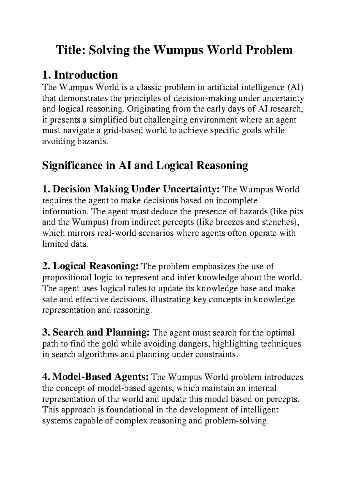 Introduction to Artifical Intelligence Assignement - Title: Solving the ...