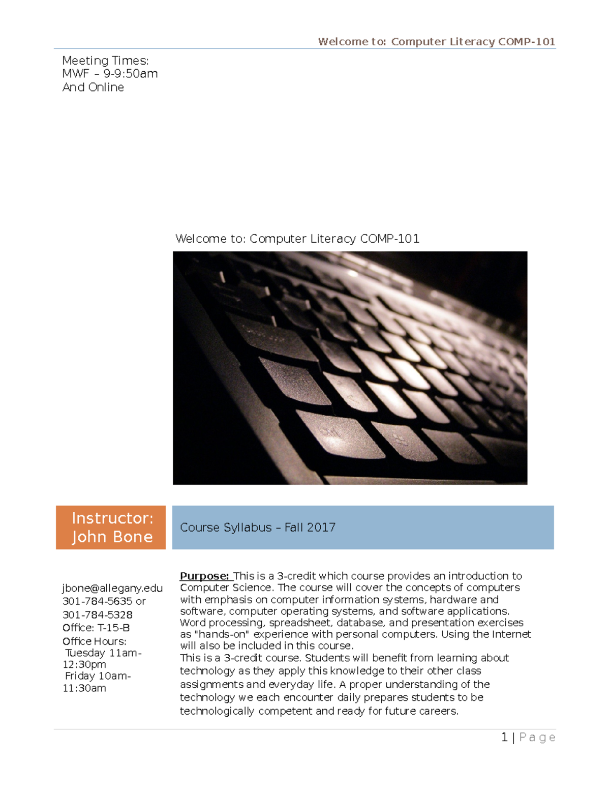 AL.COSC101 - Meeting Times: MWF – 9-9:50am And Online Welcome to ...