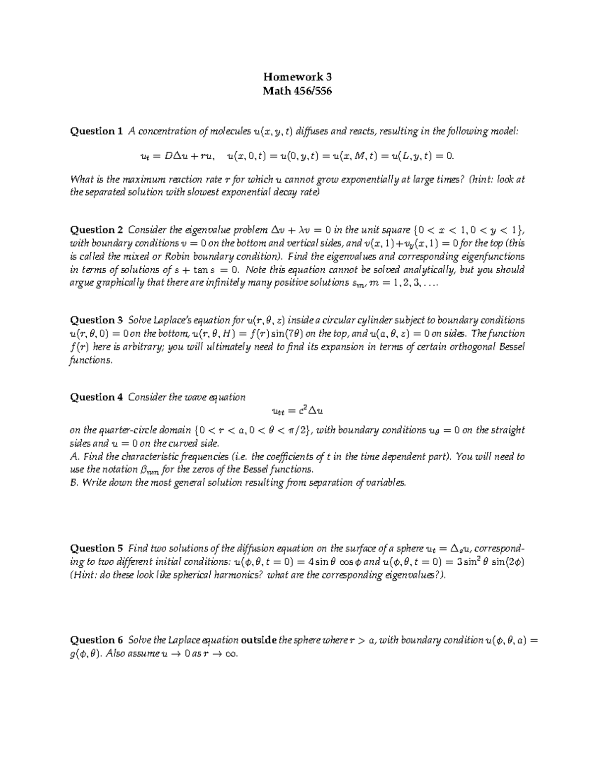 Homework 3 - Homework 3 Math Question 1 A concentration of molecules u ...