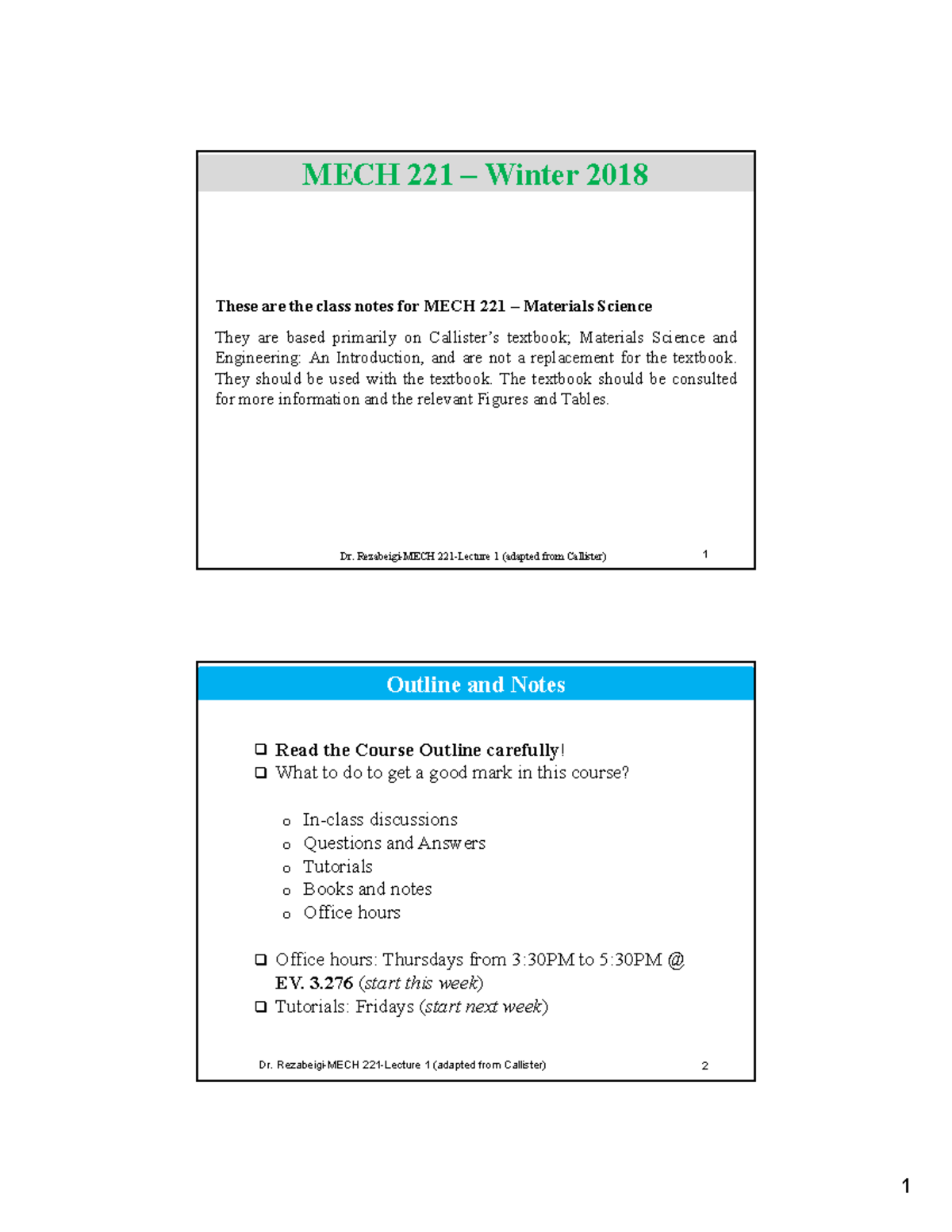 Notes-1 (2 slides per page) - Dr. Rezabeigi-MECH 221-Lecture 1 (adapted ...