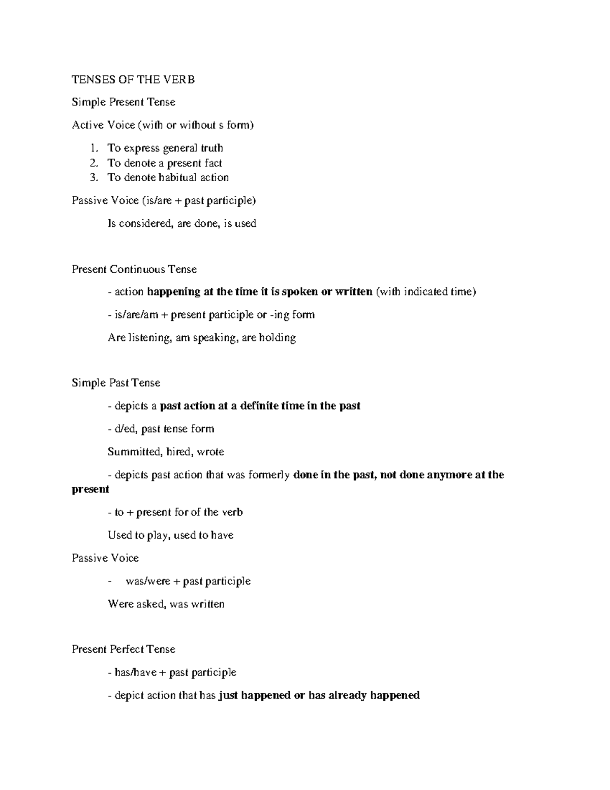 COMM Reviewer - TENSES OF THE VERB Simple Present Tense Active Voice ...