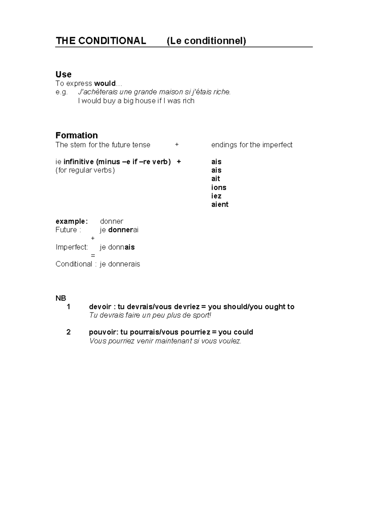 Le conditionnel - THE CONDITIONAL (Le conditionnel) Use To express ...