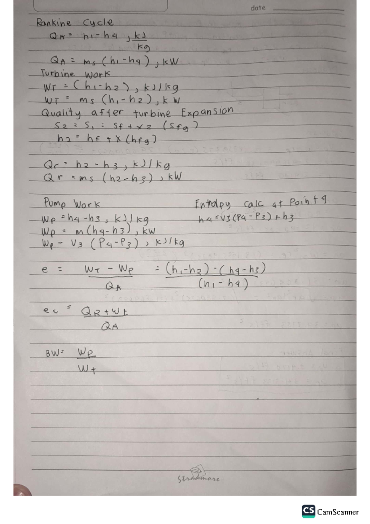 Rankine-cycle-formulas - date Rankine Cycle , k ) kg Ms ,KW Turbine ...