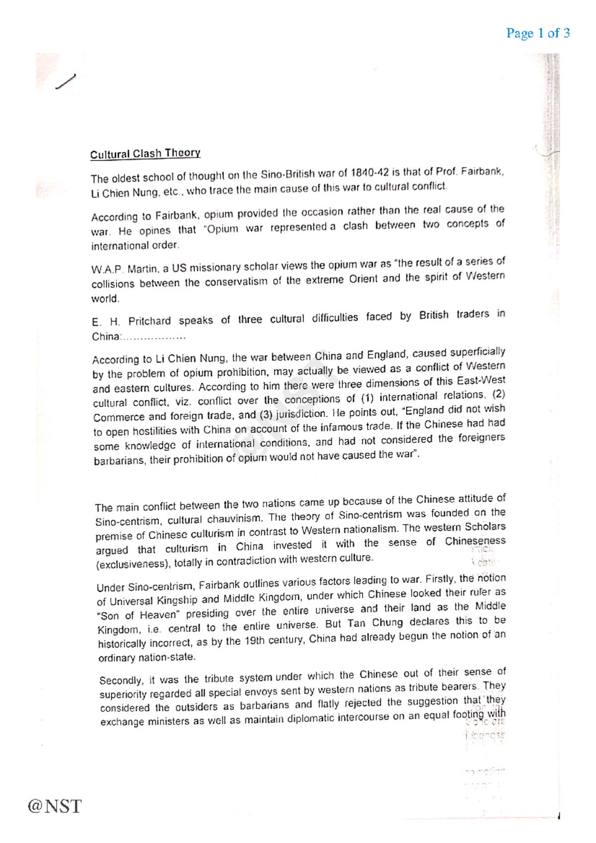 Opium War. Cultural clash theory [ China ] - HISTORY - @NST Page 1 of 3 ...