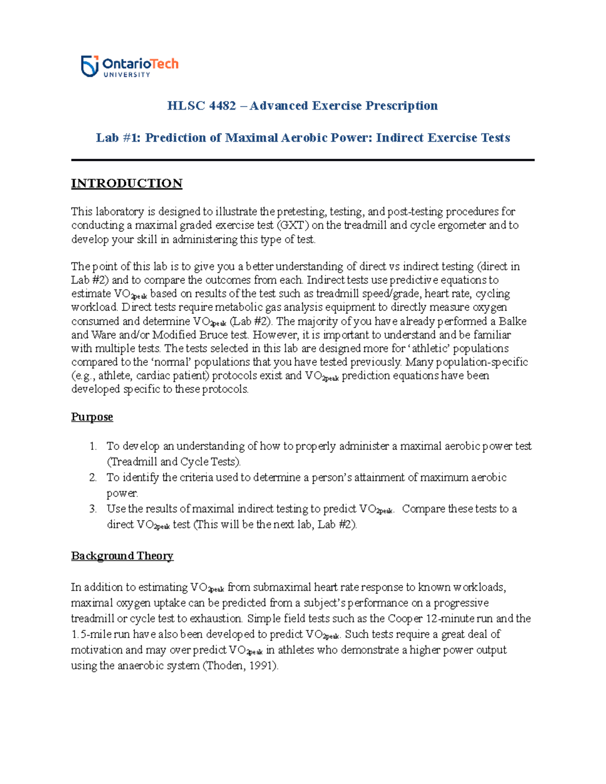 Adv. lab report rough copy - HLSC 4482 – Advanced Exercise Prescription ...