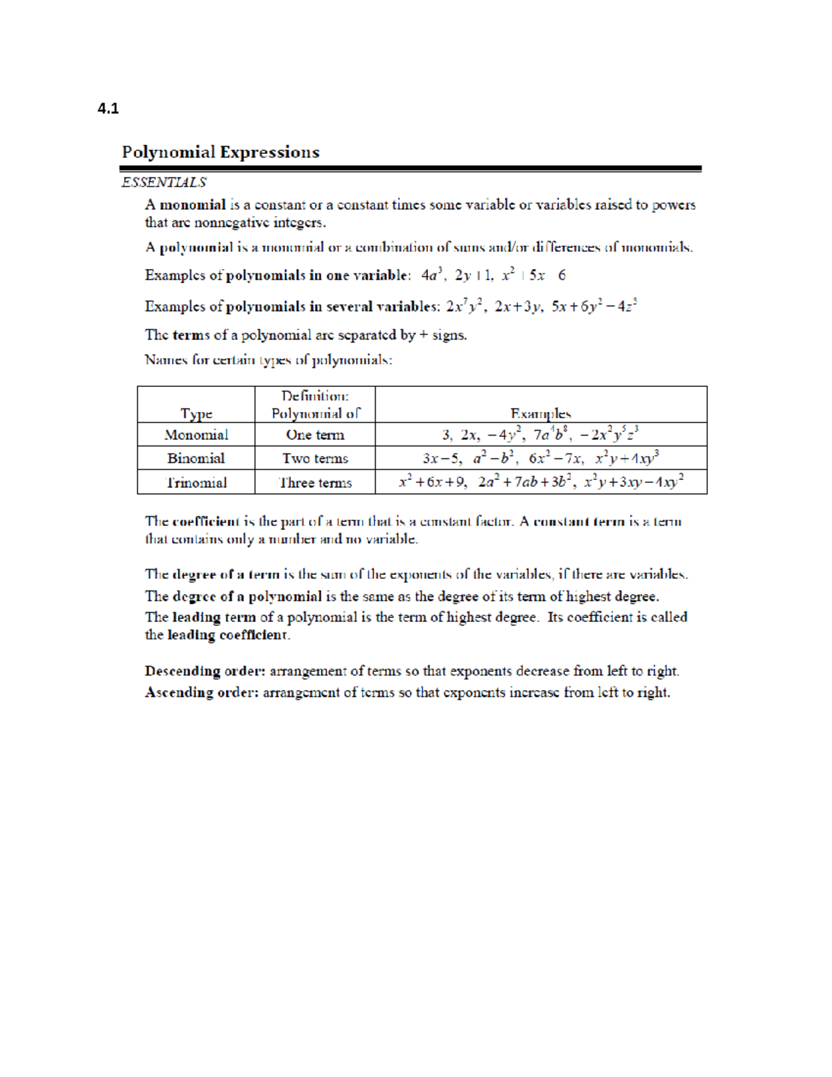4.1 polynomial expressions - MATH 1040 - Studocu
