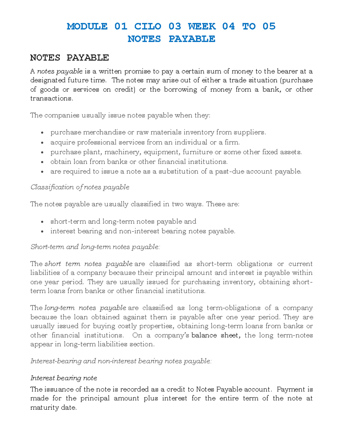 (05) M01 WK04 to WK05 Notes Payable - NOTES PAYABLE NOTES PAYABLE A ...