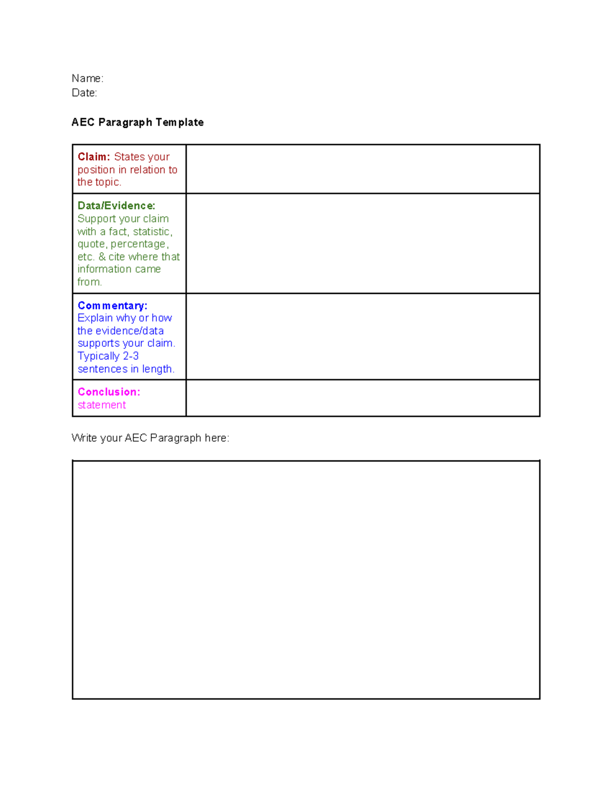 AEC Paragraph - Description. - Name: Date: AEC Paragraph Template Claim ...