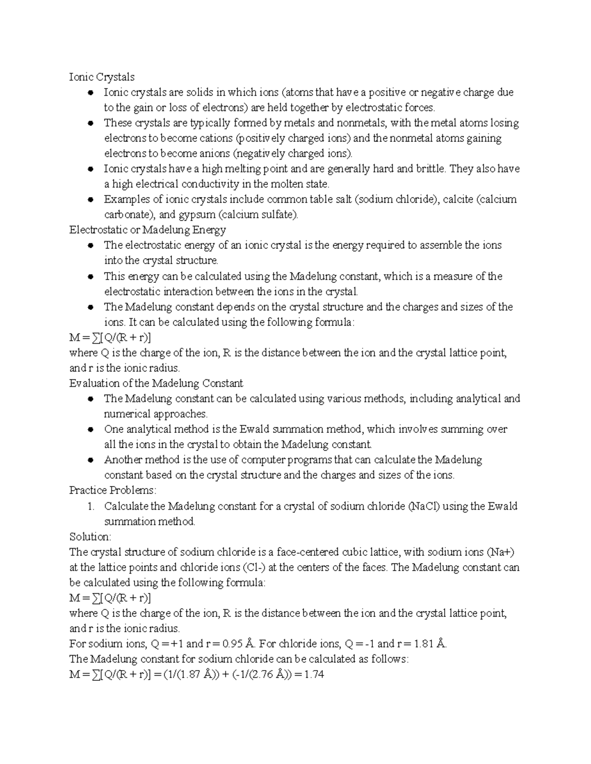 Chapter 3.3 Notes - Ionic Crystals Ionic crystals are solids in which ...