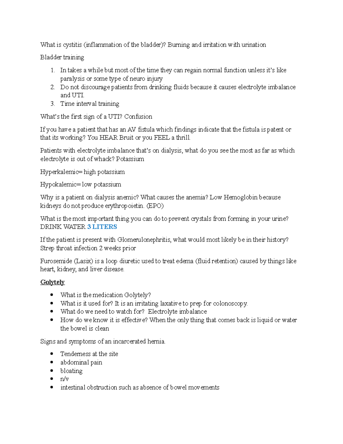 Final review NUR 134 - What is cystitis (inflammation of the bladder ...