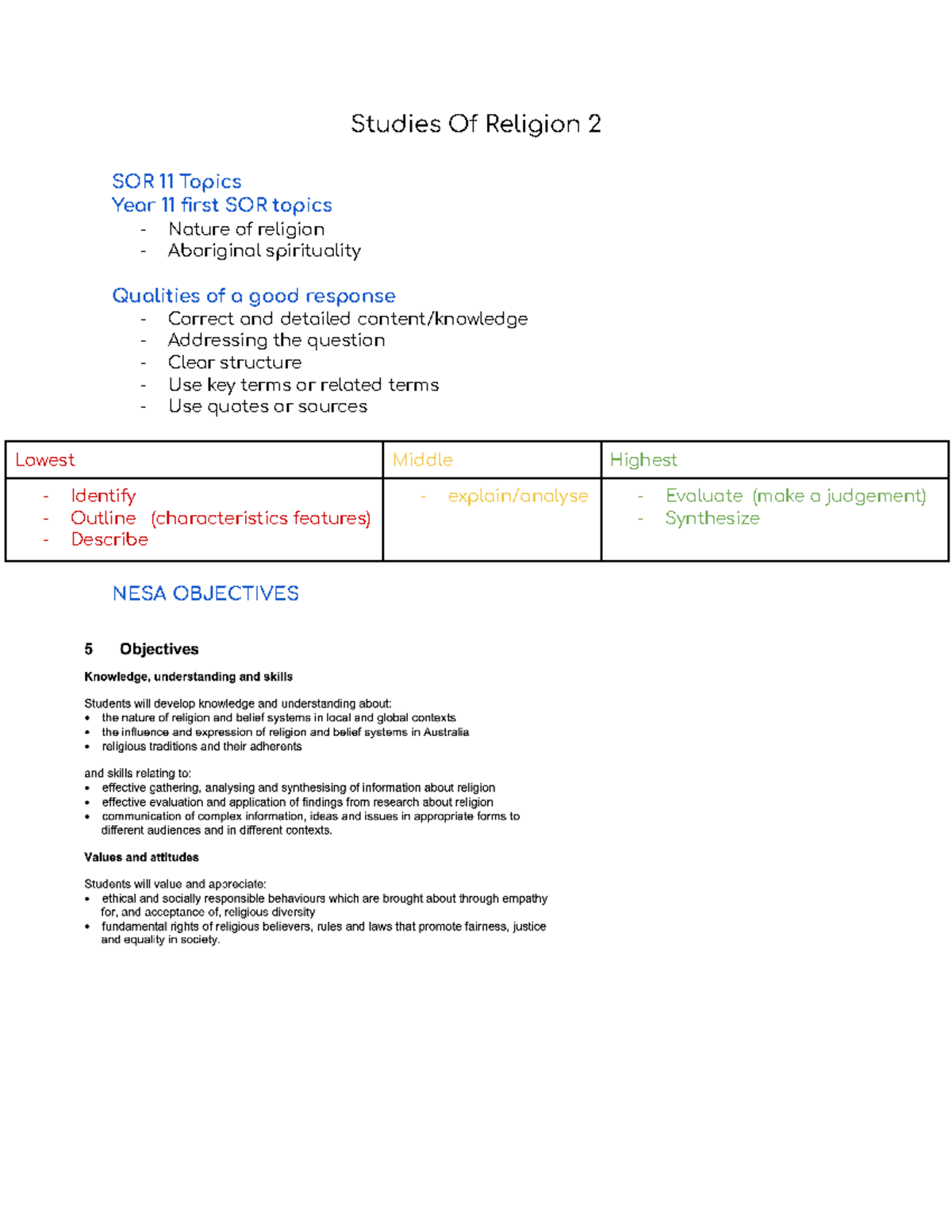 Studies of Religion 2 - Notes - Studies Of Religion 2 SOR 11 Topics ...