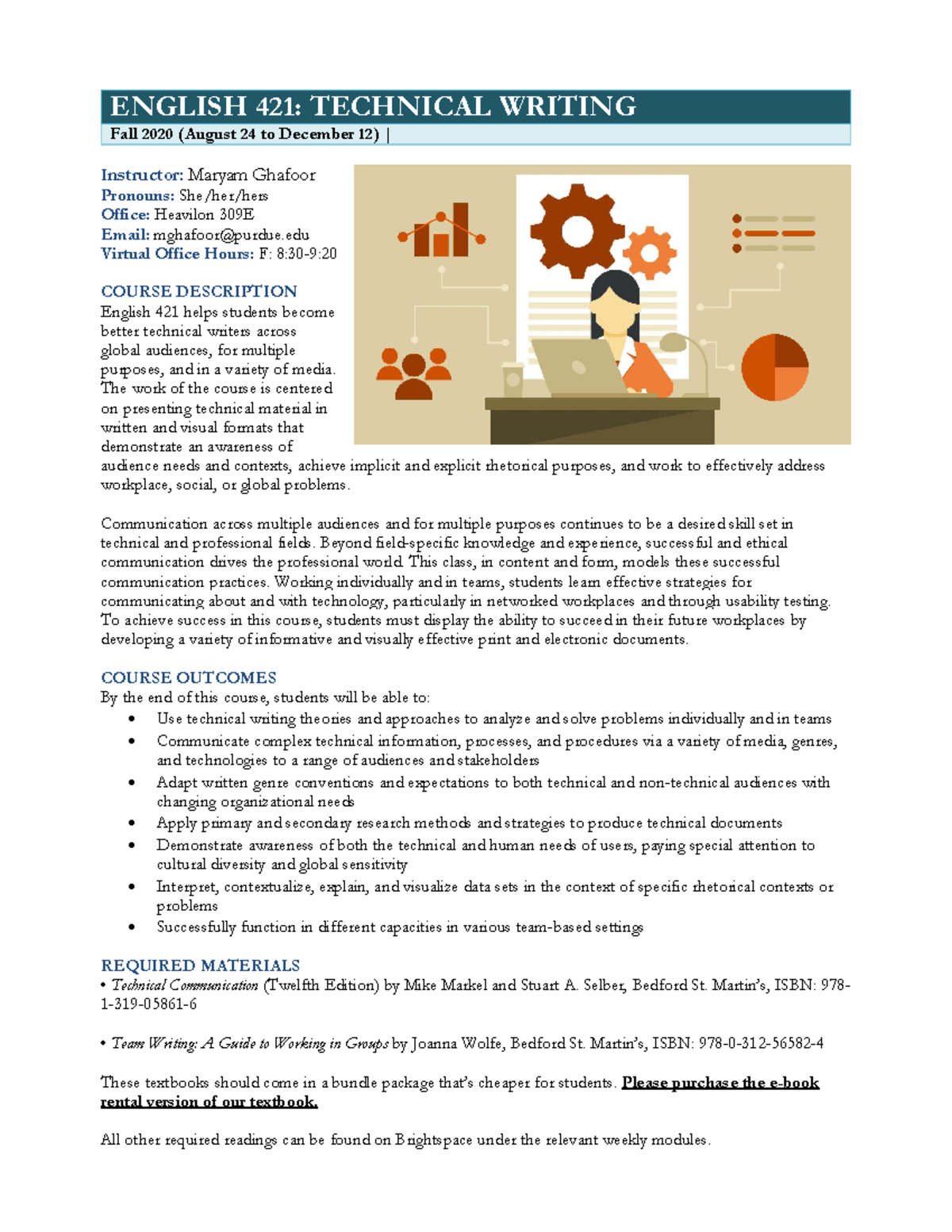 Engl 421 Syllabus Fall 2020 English 421 Technical Writing Fall 2020