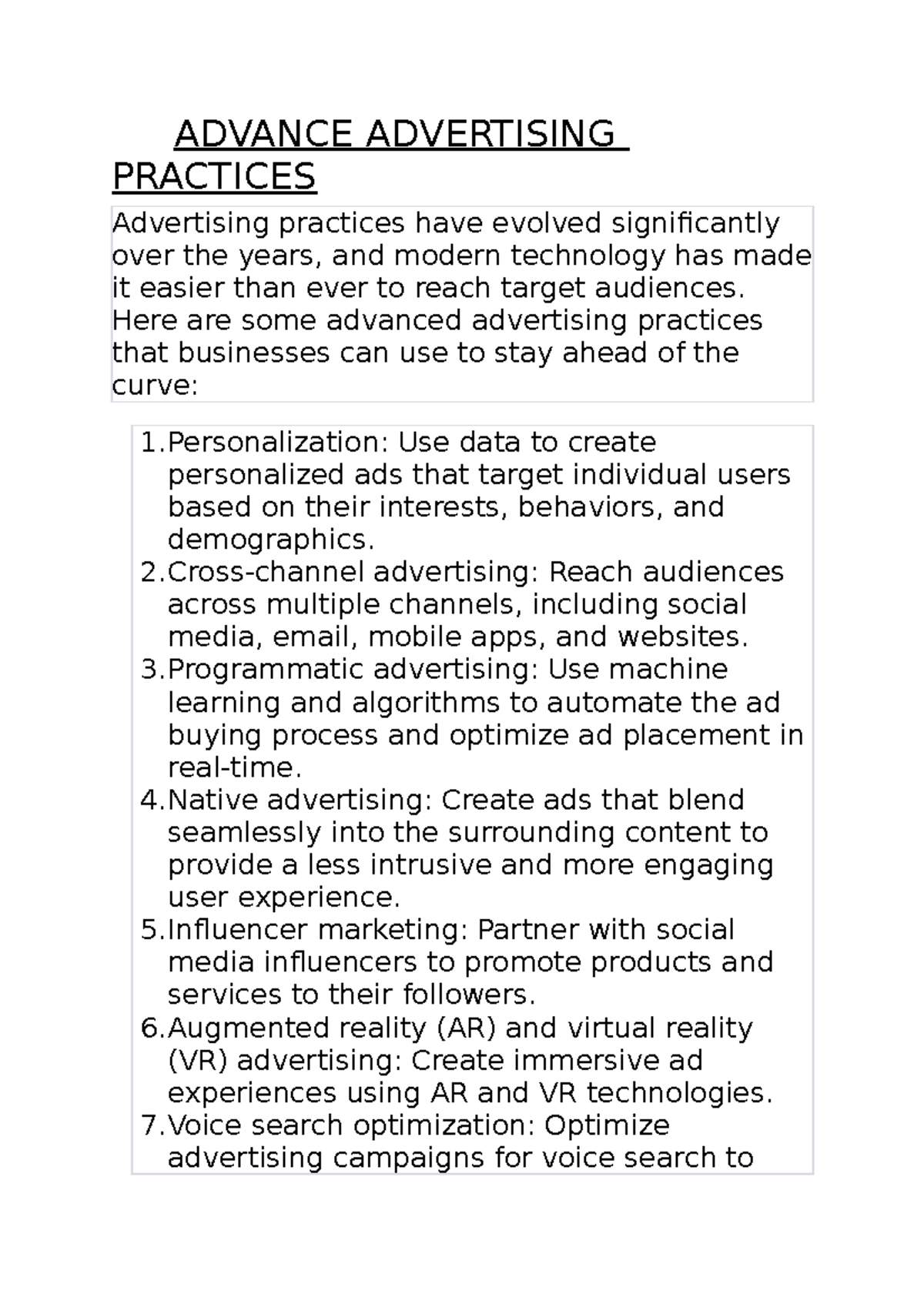 Advance Advertising Practices - ADVANCE ADVERTISING PRACTICES ...