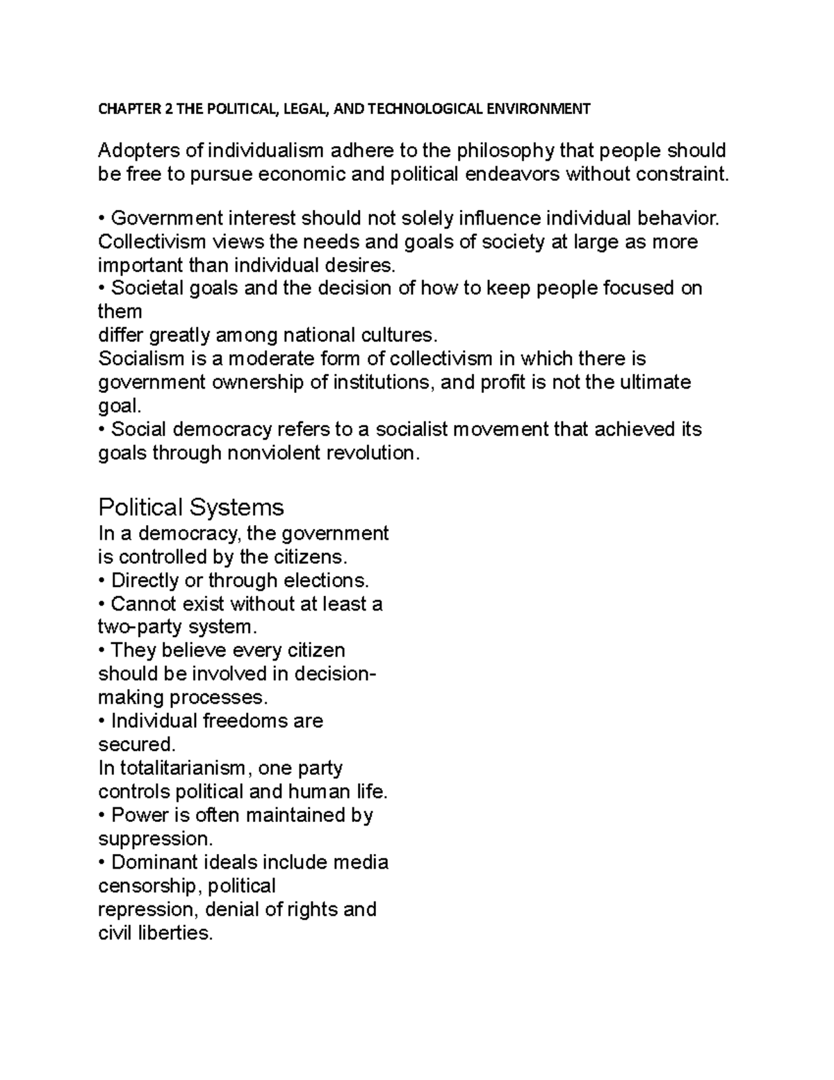 Chapter 2 The Political, Legal, and Technological Environment - CHAPTER ...