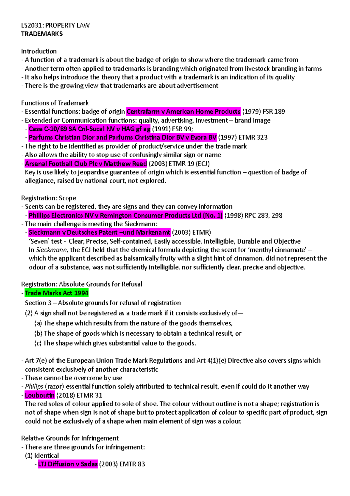 4. Trademarks - trademark notes xx - LS2031: PROPERTY LAW TRADEMARKS ...