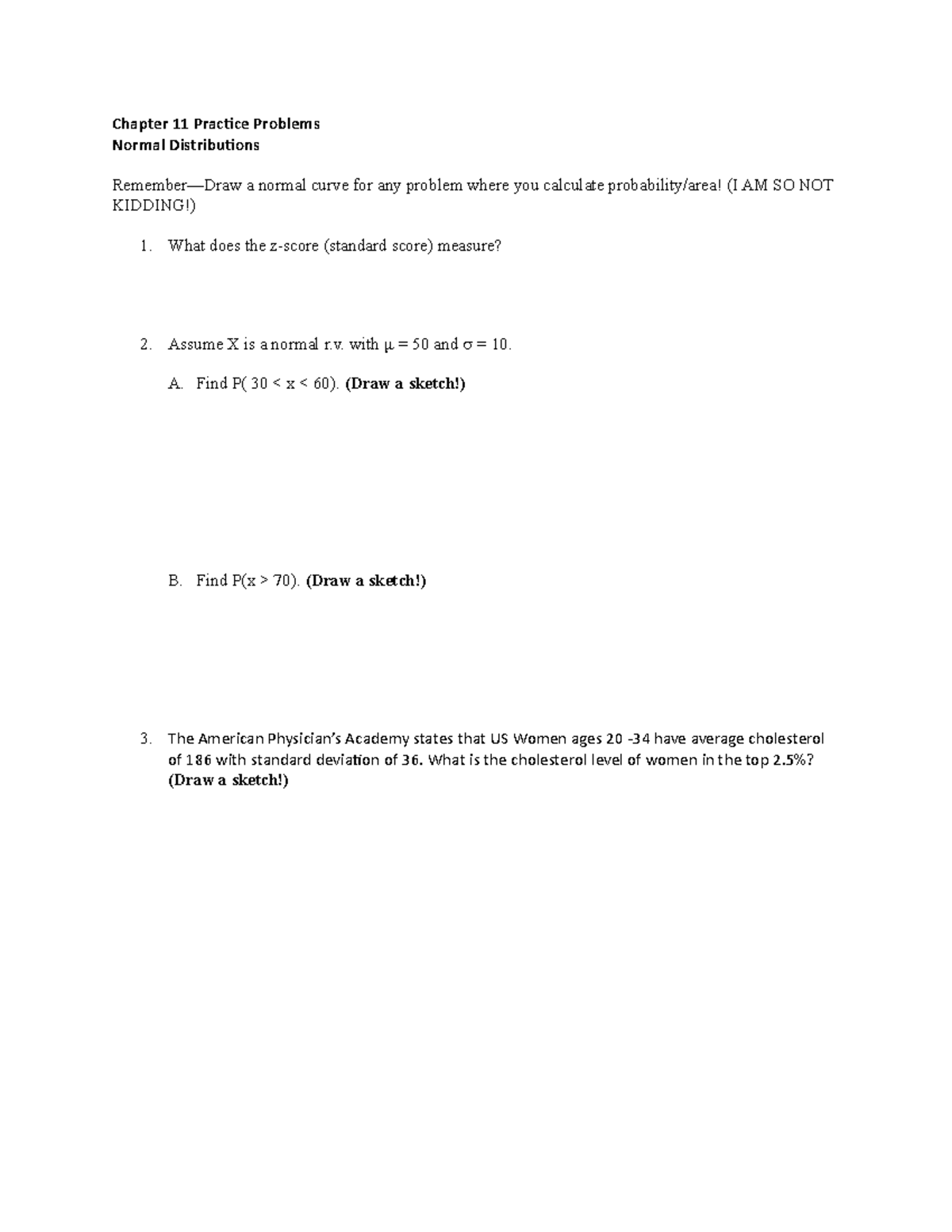 Ch 11 Practice - Chapter 11 Practice Problems Normal Distributions ...