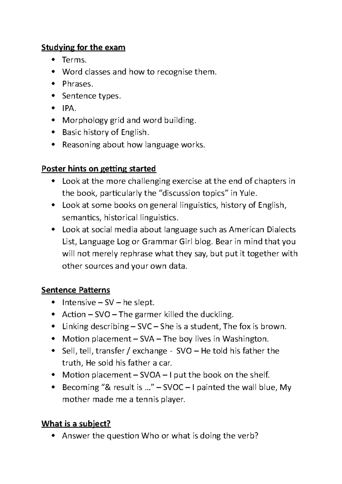 Exam Prep - Structure of English - Studying for the exam Terms. Word ...