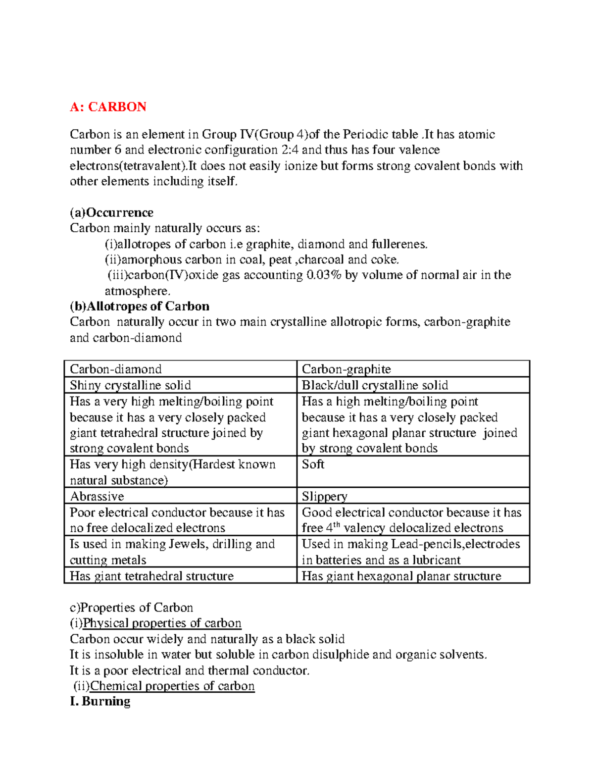 Chemistry of carbon - chem - f3 - v1 1 - A: CARBON Carbon is an element ...