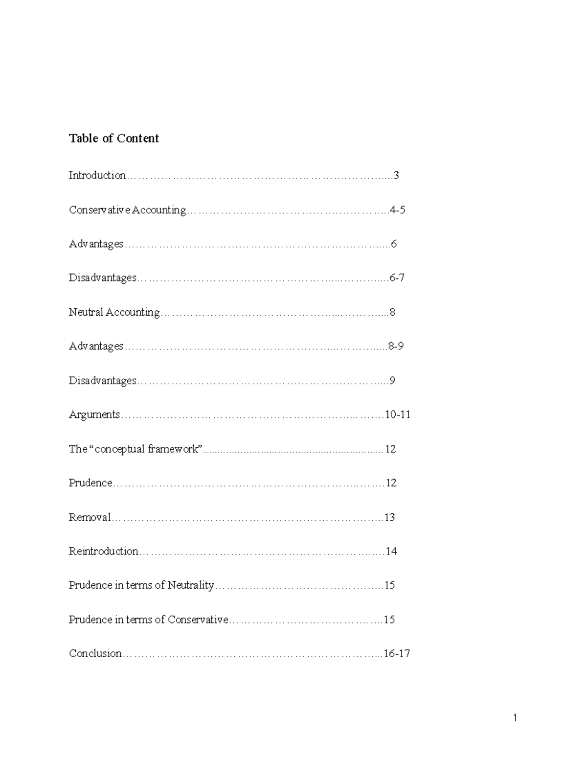 Conservative accounting vs. neutrality - Table of Content - Studocu