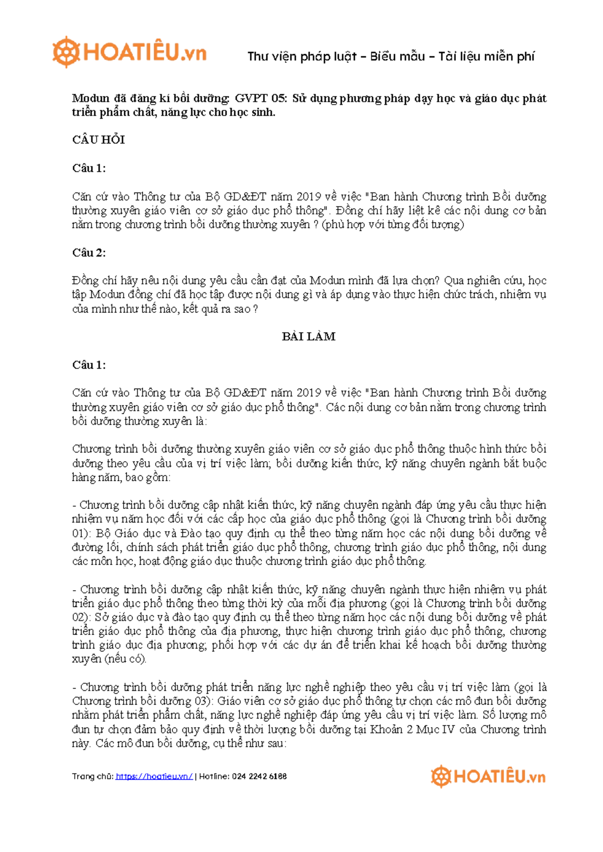 Bai thu hoach mo dun 5 - ffdgfd - Modun đã đăng kí bồi dưỡng: GVPT 05 ...