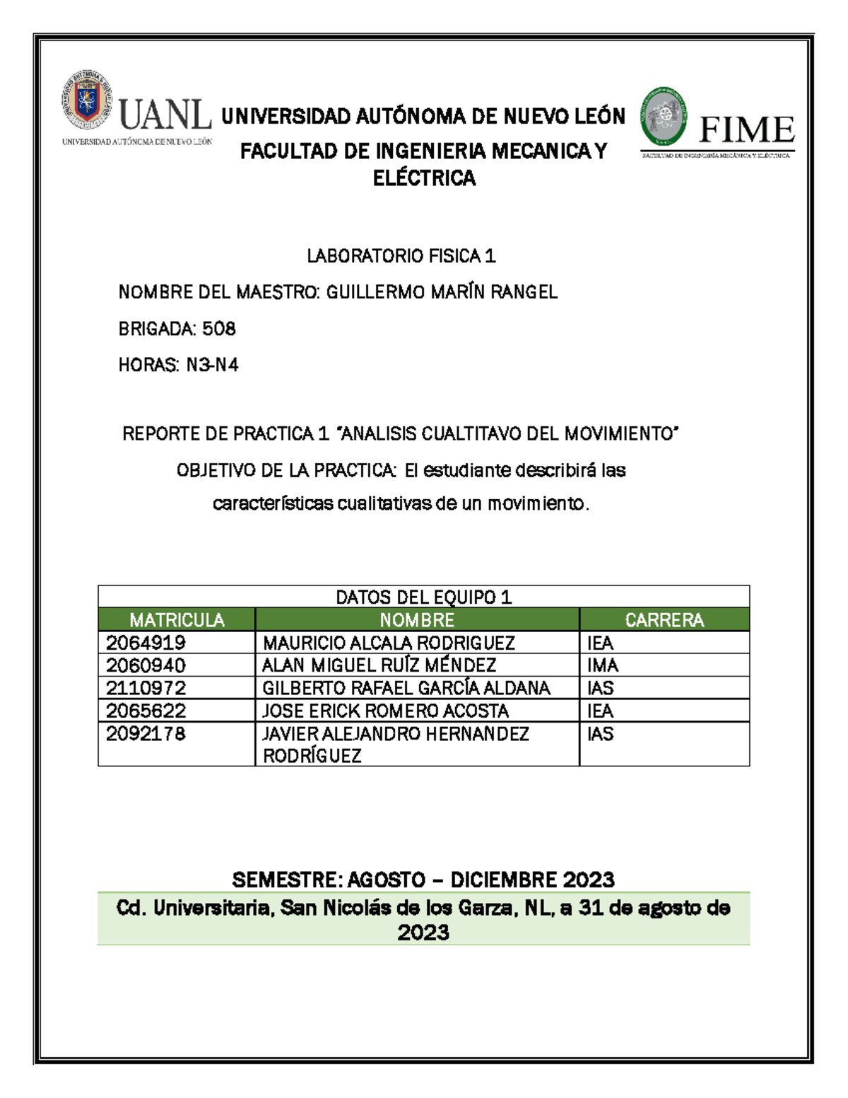 Pratica 1 Equipo 1 - Reporte - DATOS DEL EQUIPO 1 MATRICULA NOMBRE ...