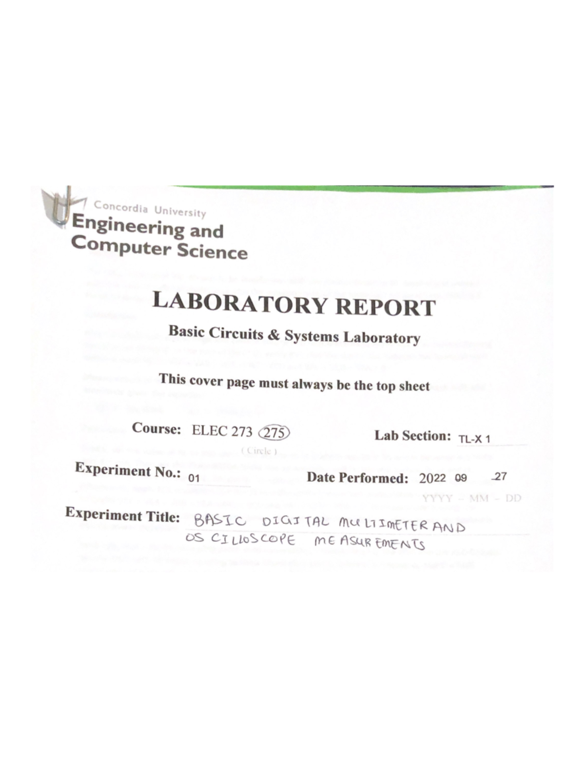 Concordia University - lab 1 solution - ELEC 275 - Studocu
