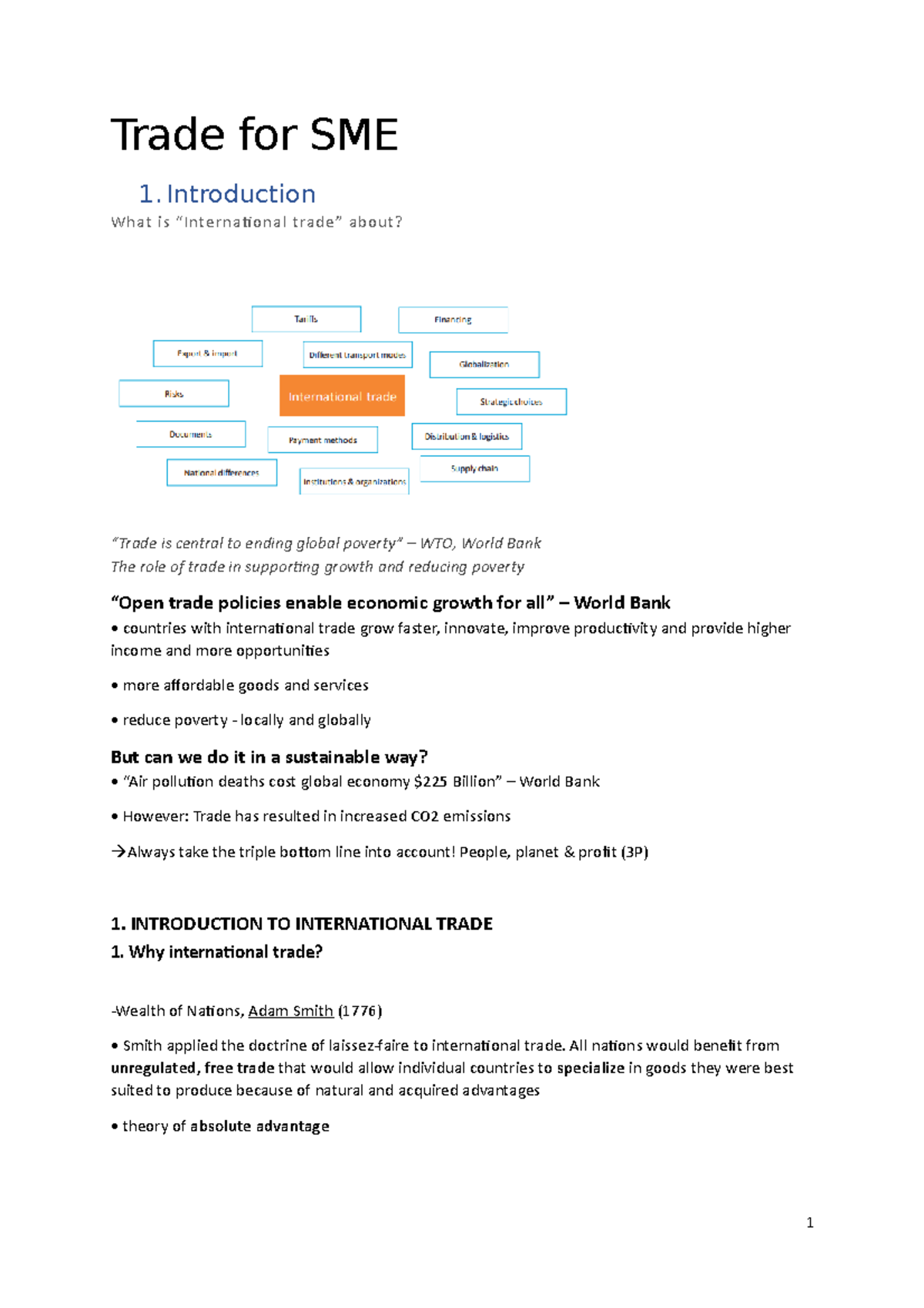 Samenvatting trade deel 1 - Trade for SME 1. Introduction What is ...