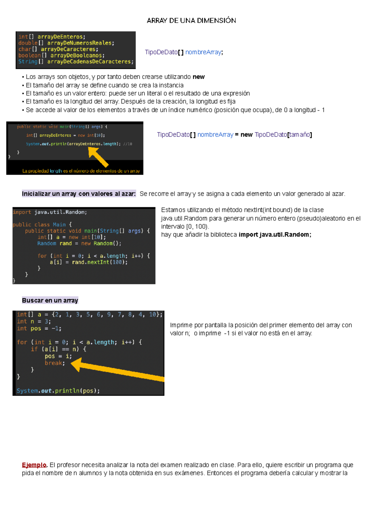 Array De Una Dimensión Apuntes Programación Array De Una DimensiÓn Tipodedato Nombrearray